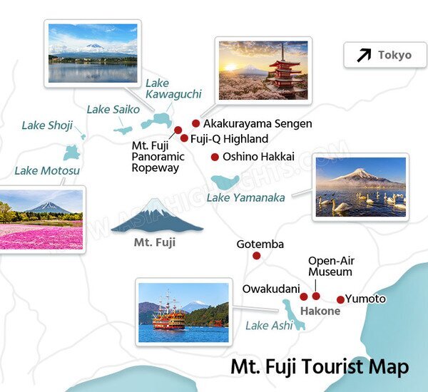 Mt Fuji Tourist Map with Attractions and Itinerary Routes