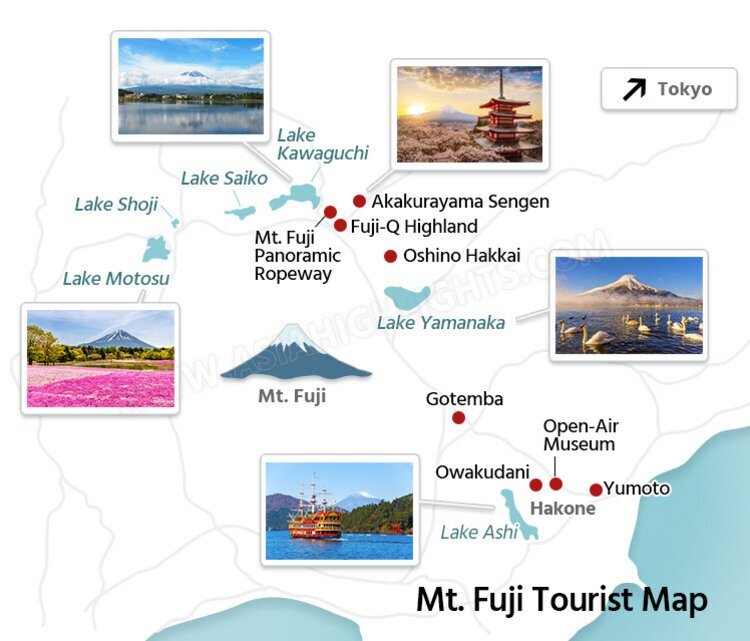 Mt Fuji Tourist Map with Attractions and Itinerary Routes