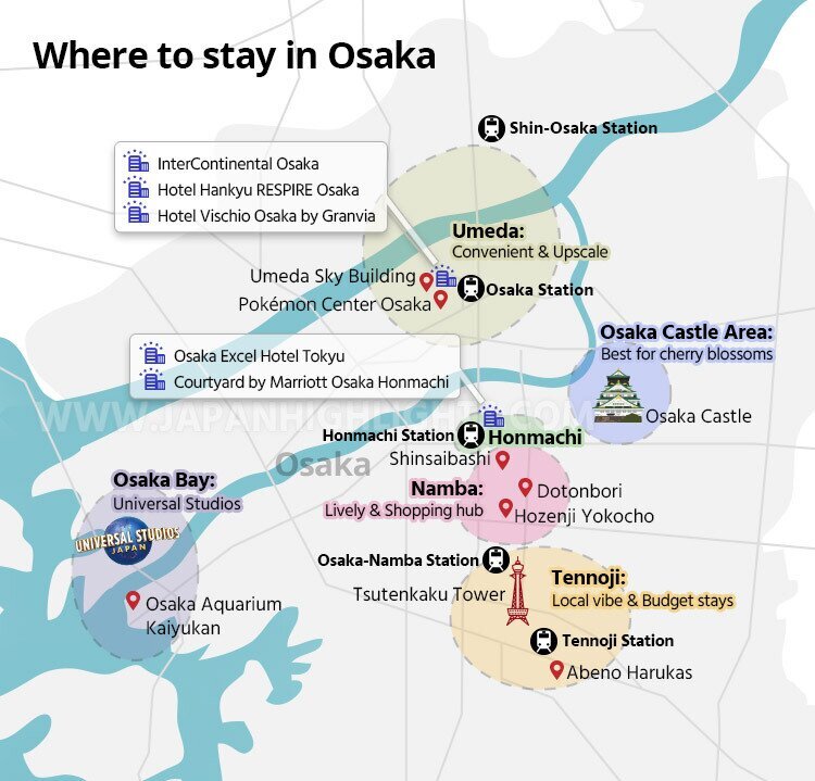 Osaka Travel Map:Map of Attractions, Neighborhoods and Tours