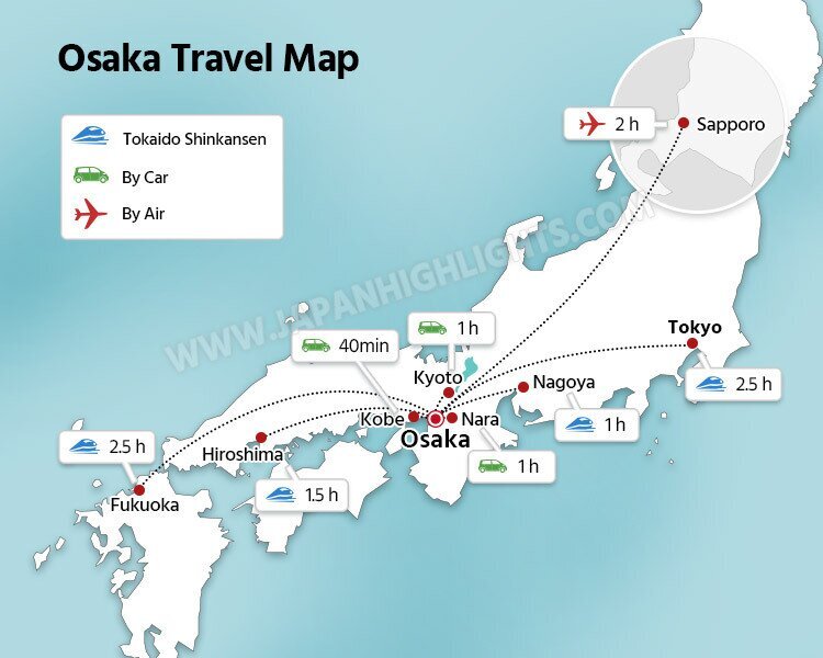 Osaka Travel Map:Map of Attractions, Neighborhoods and Tours