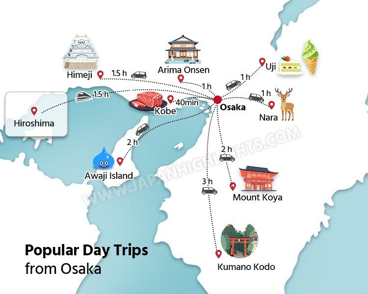 Osaka Travel Map: Attractions, Neighborhoods and Transportation