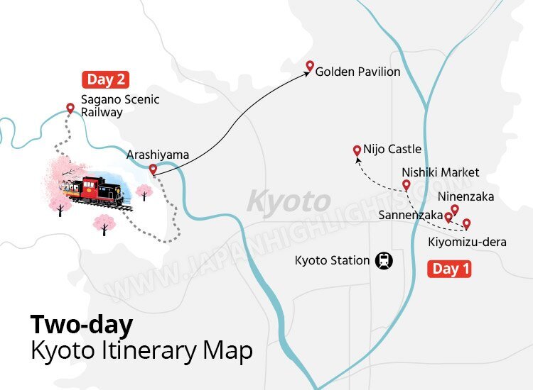 Kyoto Map - Tourist Maps with Attractions, Districts and Itineraries
