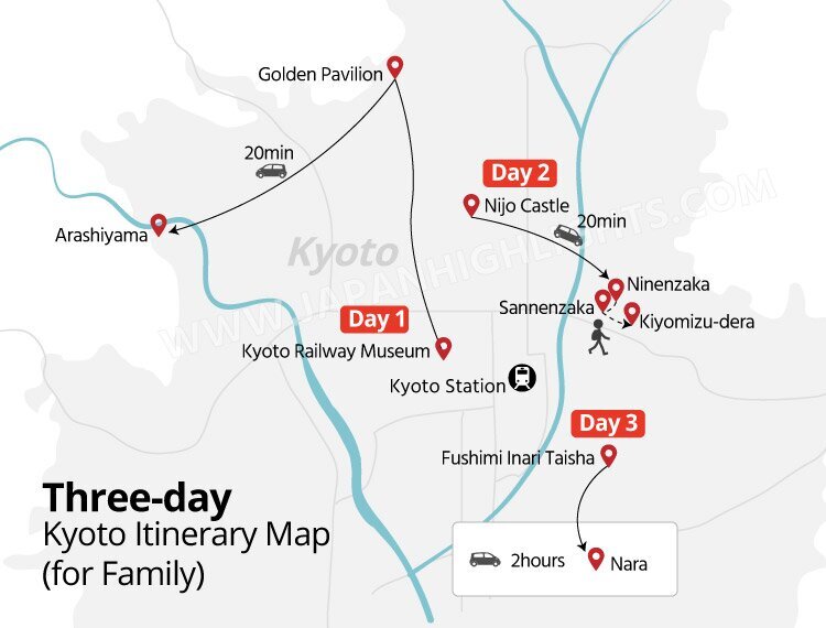 Kyoto Map - Tourist Maps with Attractions, Districts and Itineraries